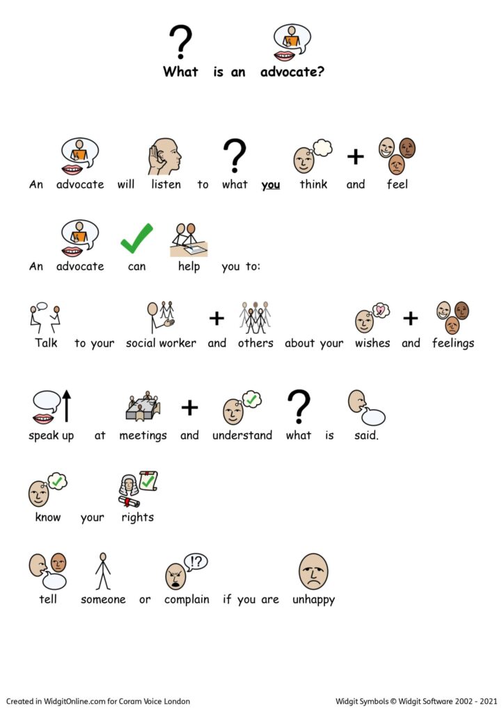What is an Advocate (accessible widgit symbols) - Coram Voice
